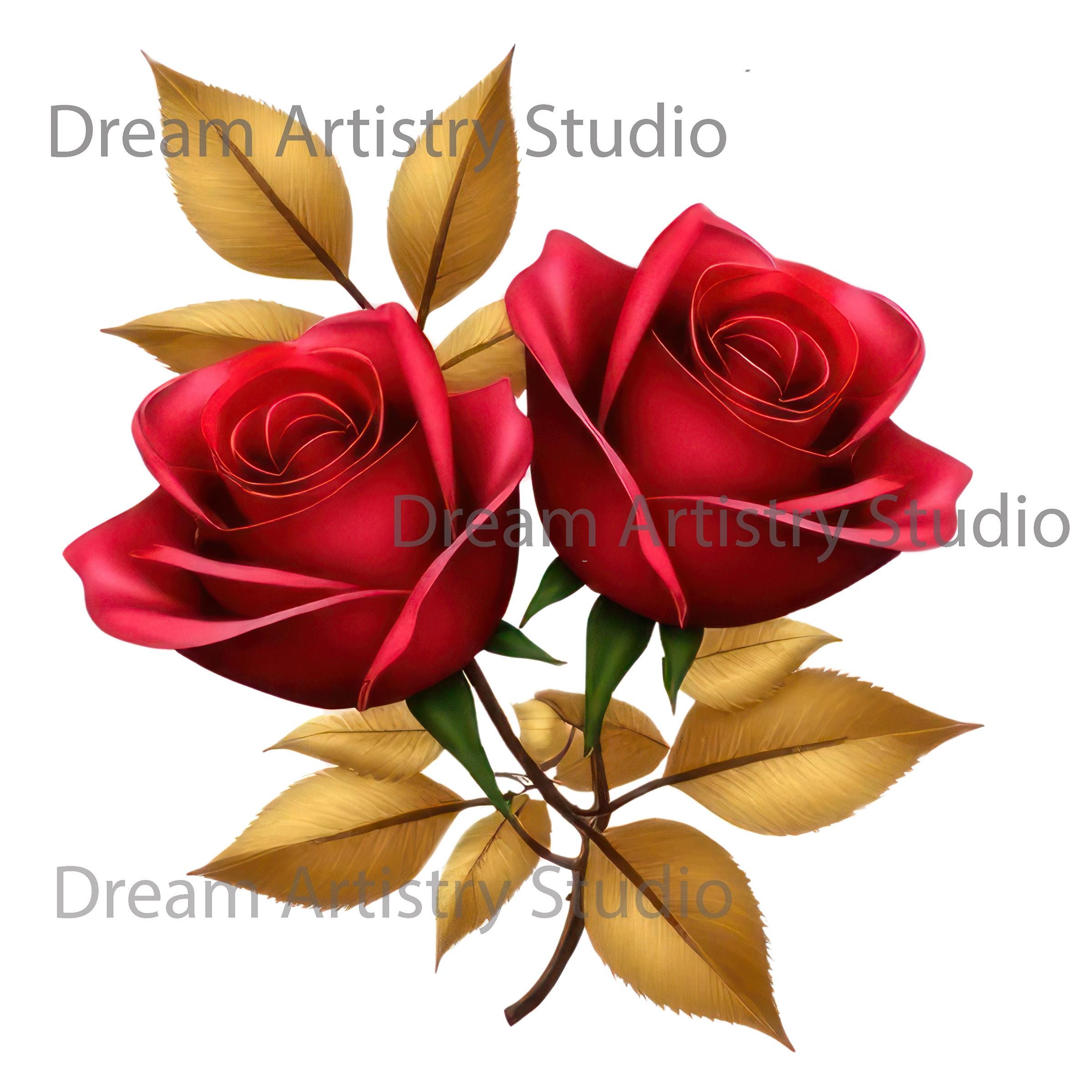 7 Red Gold Roses Flowers Png, Printable Flowers Clipart, Printable ...