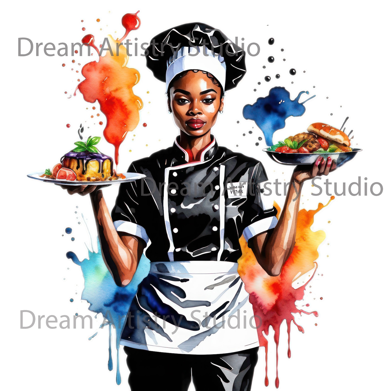 Watercolor Black Woman Chef Clipart, Afro American Chef Png, Cooking ...
