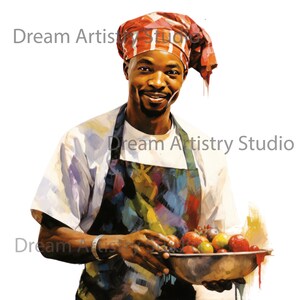 7 Watercolor Black Man Chef Clipart, Afro American Chef Png, Cooking ...