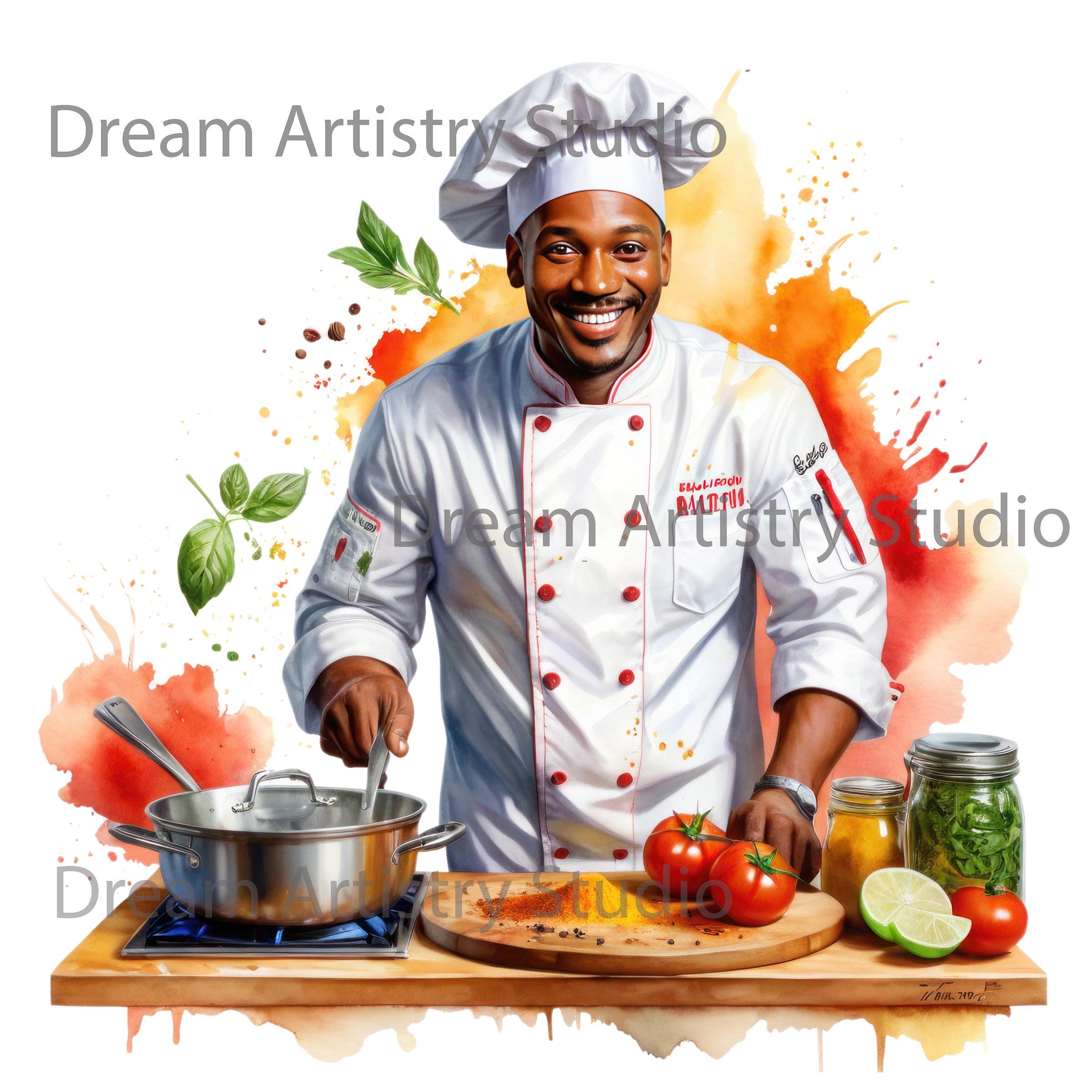 Watercolor Black Man Chef Clipart, Afro American Chef Png, Cooking ...