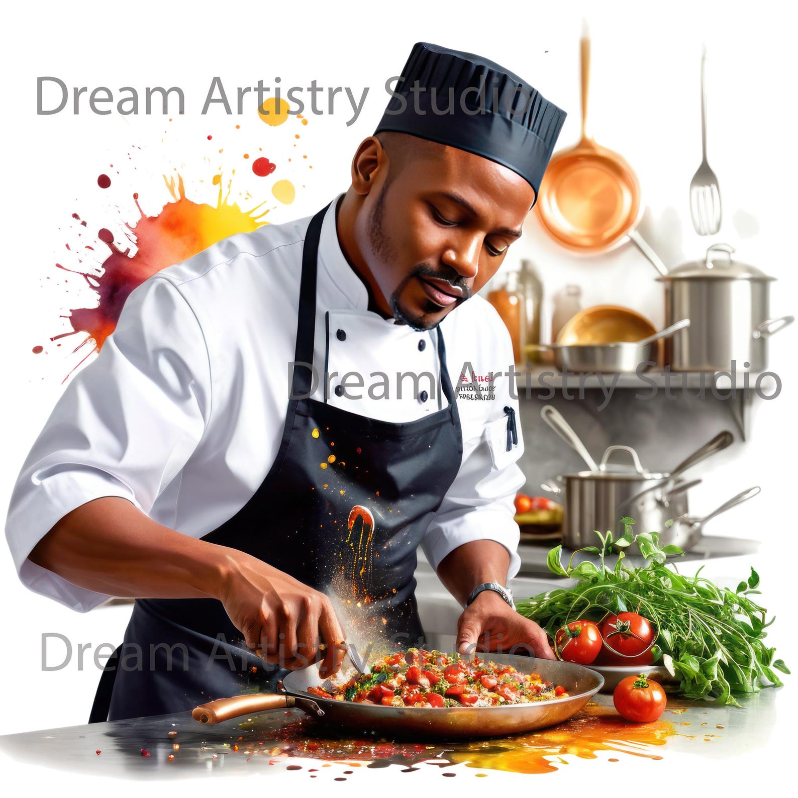 Watercolor Black Man Chef Clipart, Afro American Chef Png, Cooking ...