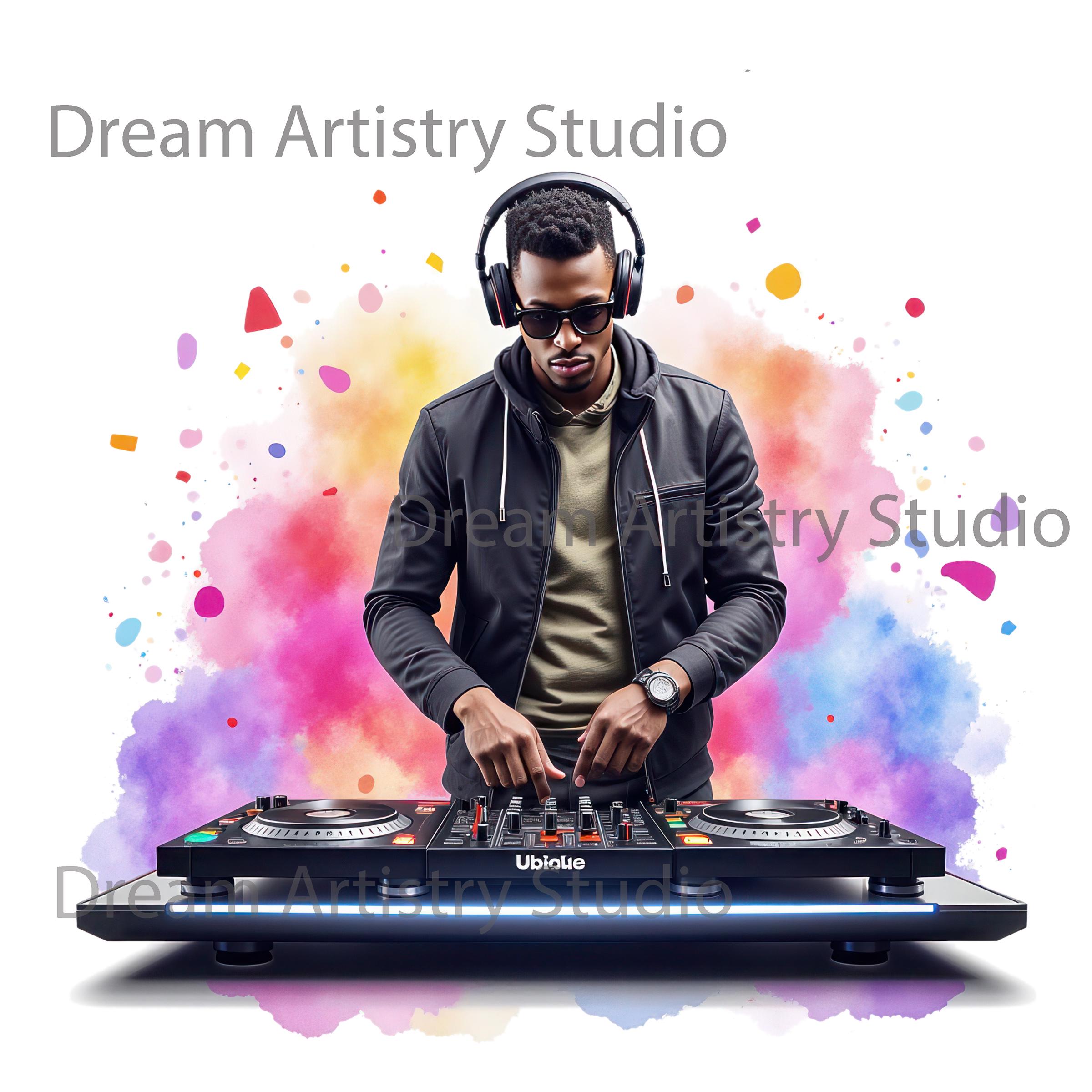 7 Watercolor Afro American Man DJ Clipart, Black Man DJ Png, Dance ...