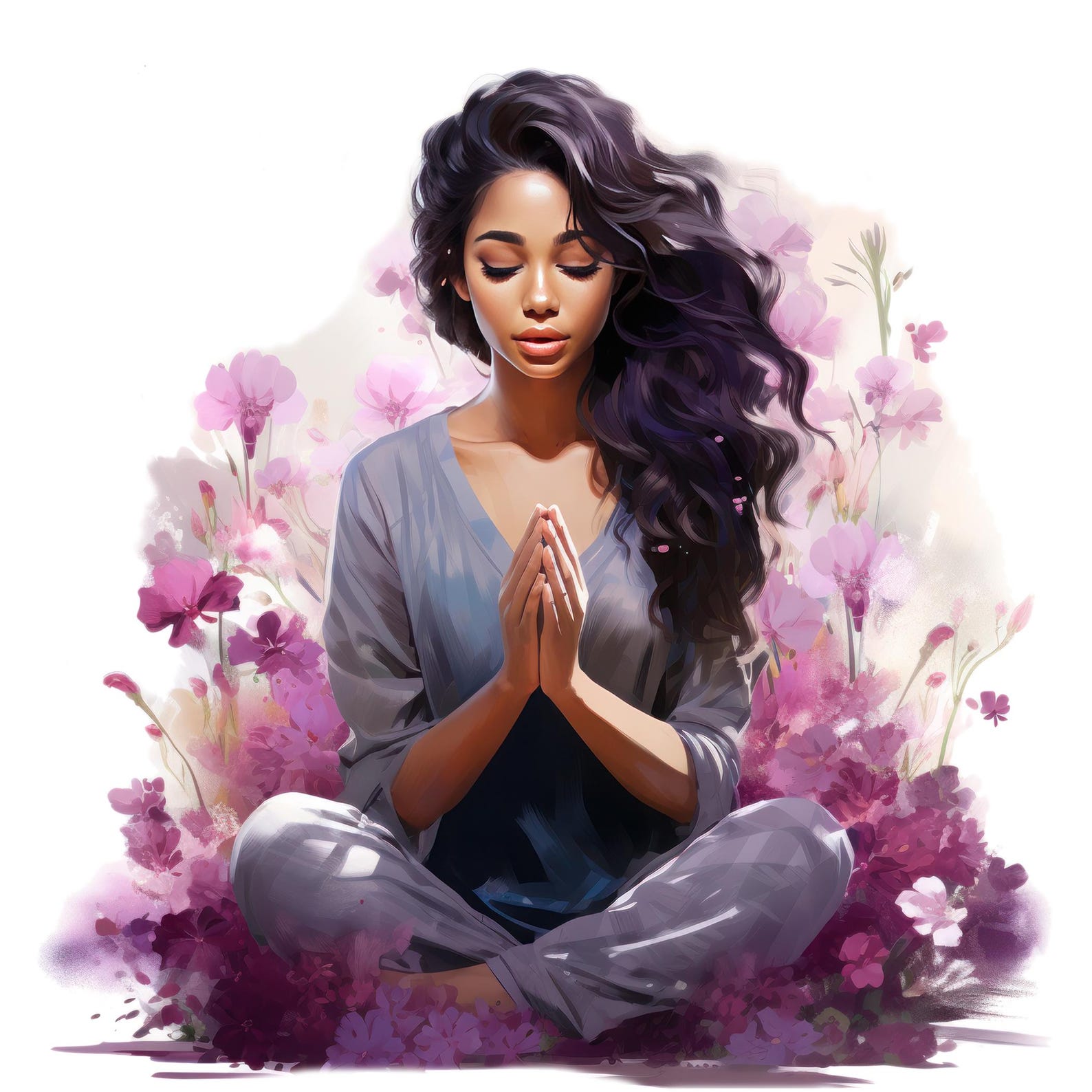 8 Watercolor Black Girl Praying Clip Art, African American Prayer Png ...