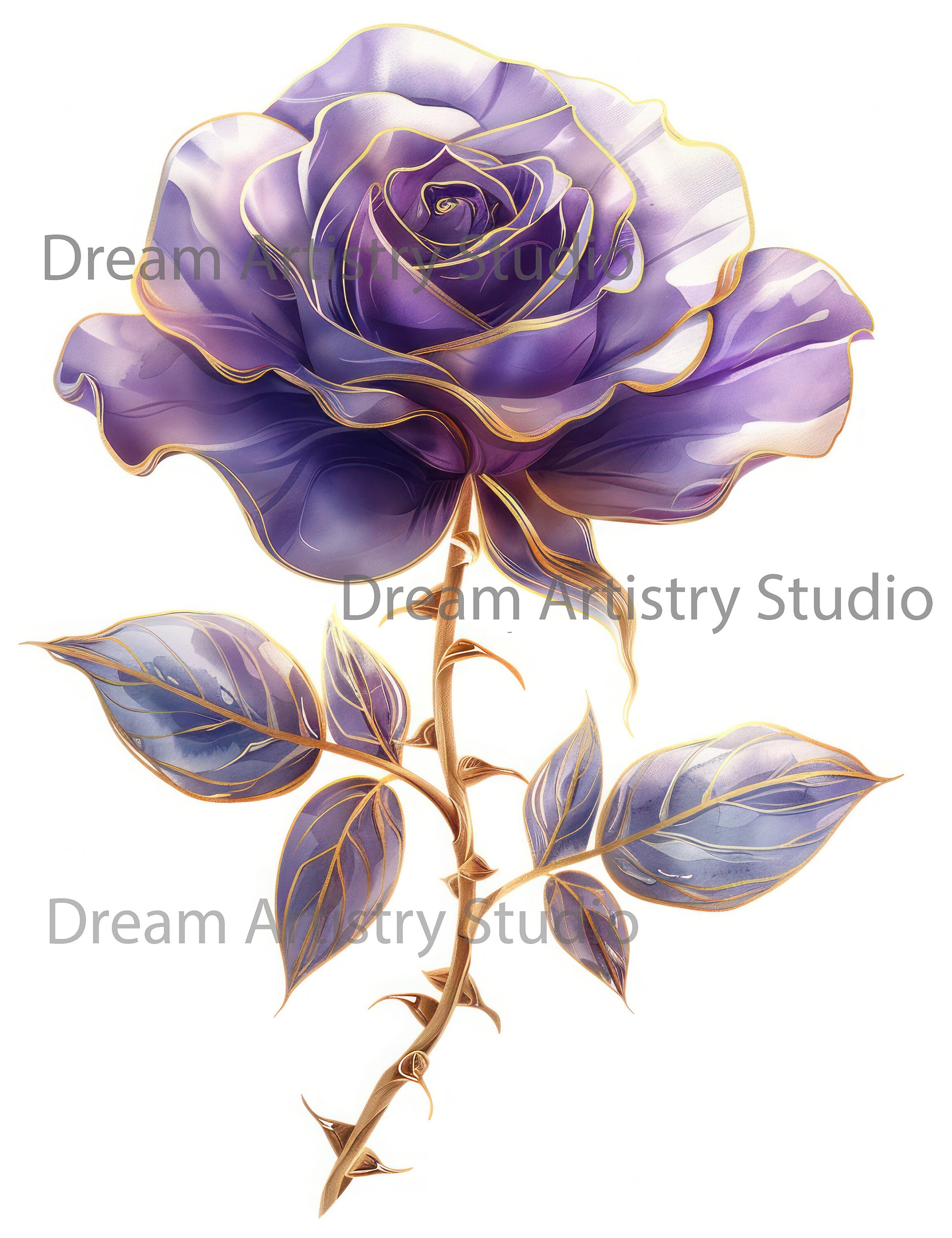 15 Purple Gold Roses Flowers Clipart, Purple Flowers Clipart, Printable ...