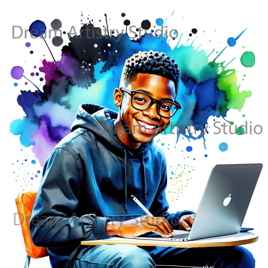 7 Watercolor Black Boy Student Clip Art, Book Lover Png, Reading Clip ...