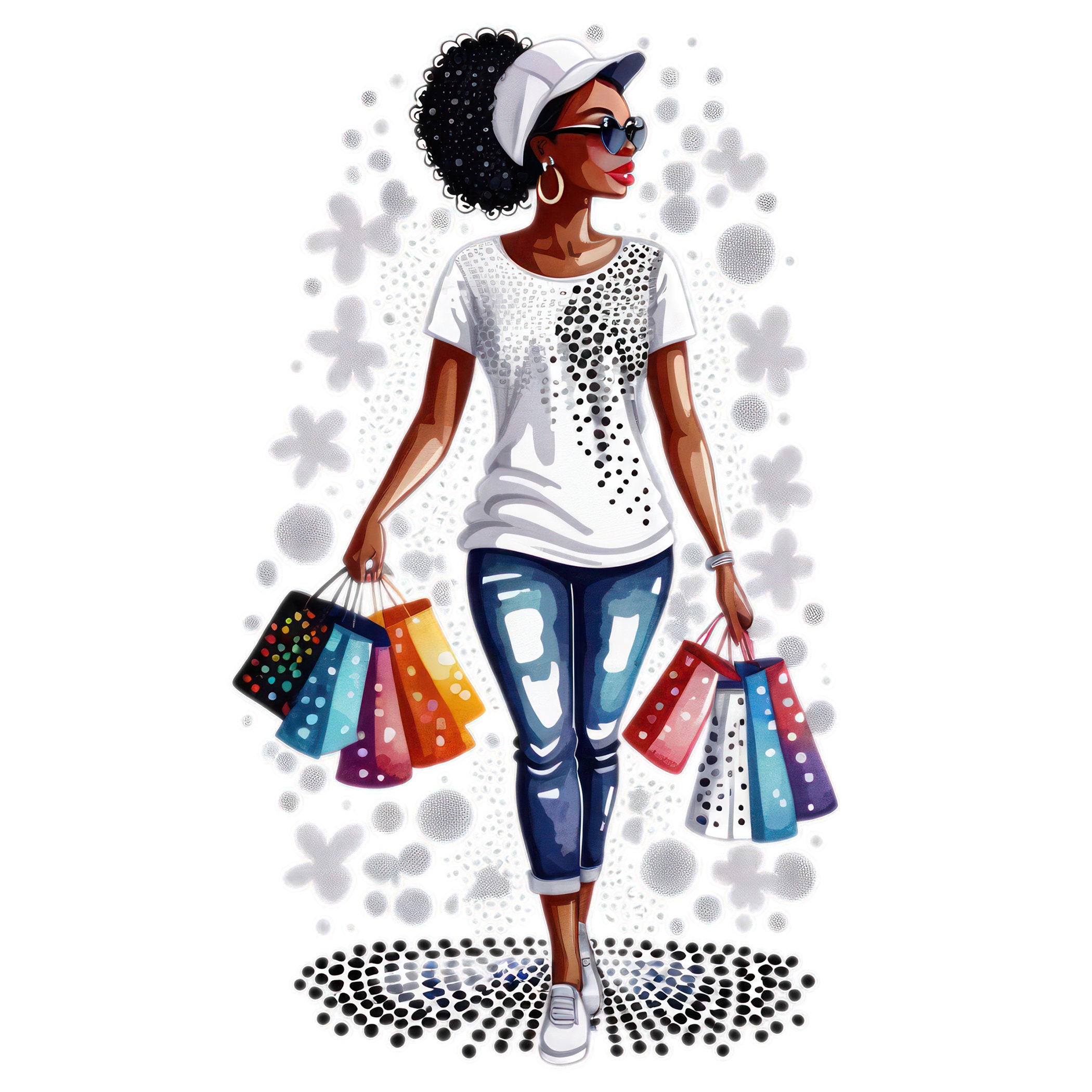7 Watercolor Black Woman Shopper Clip Art, Afro American Woman Shopping ...