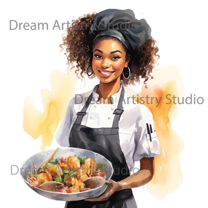 Watercolor Black Woman Chef Clipart, Afro American Chef Png, Cooking ...