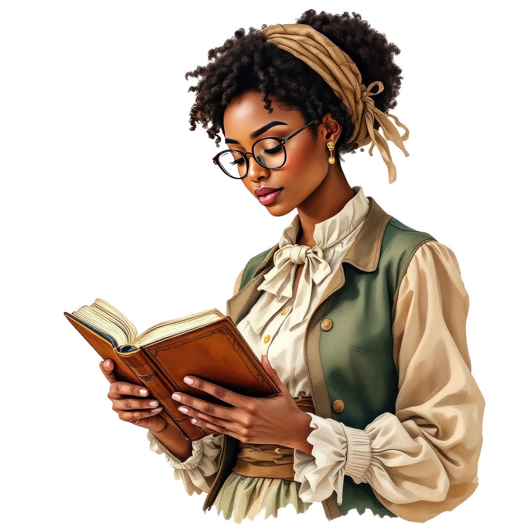 Watercolor Vintage Style Black Girl Reading Clip Art, Book Png, Reading ...