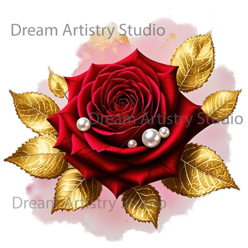 7 Red Gold Roses Flowers Png, Roses Watercolor Clipart, Commercial Use ...