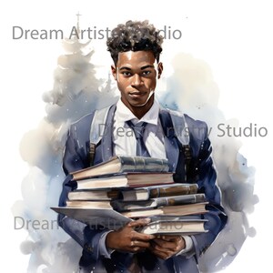 7 Watercolor Black Boy Student Clip Art, Book Lover Png, Reading Clip ...