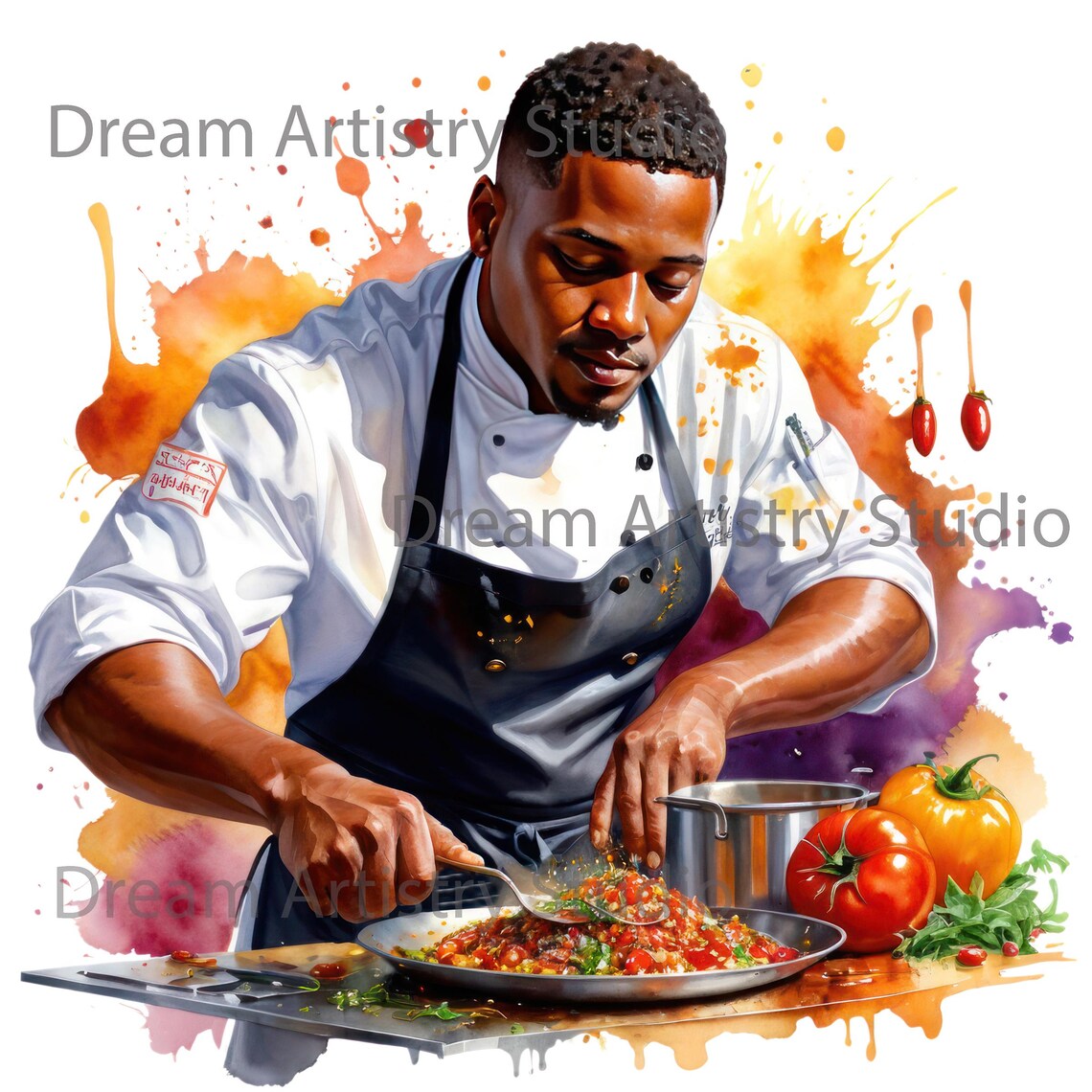 Watercolor Black Man Chef Clipart, Afro American Chef Png, Cooking ...