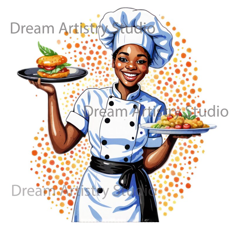 Watercolor Black Woman Chef Clipart, Afro American Chef Png, Cooking ...