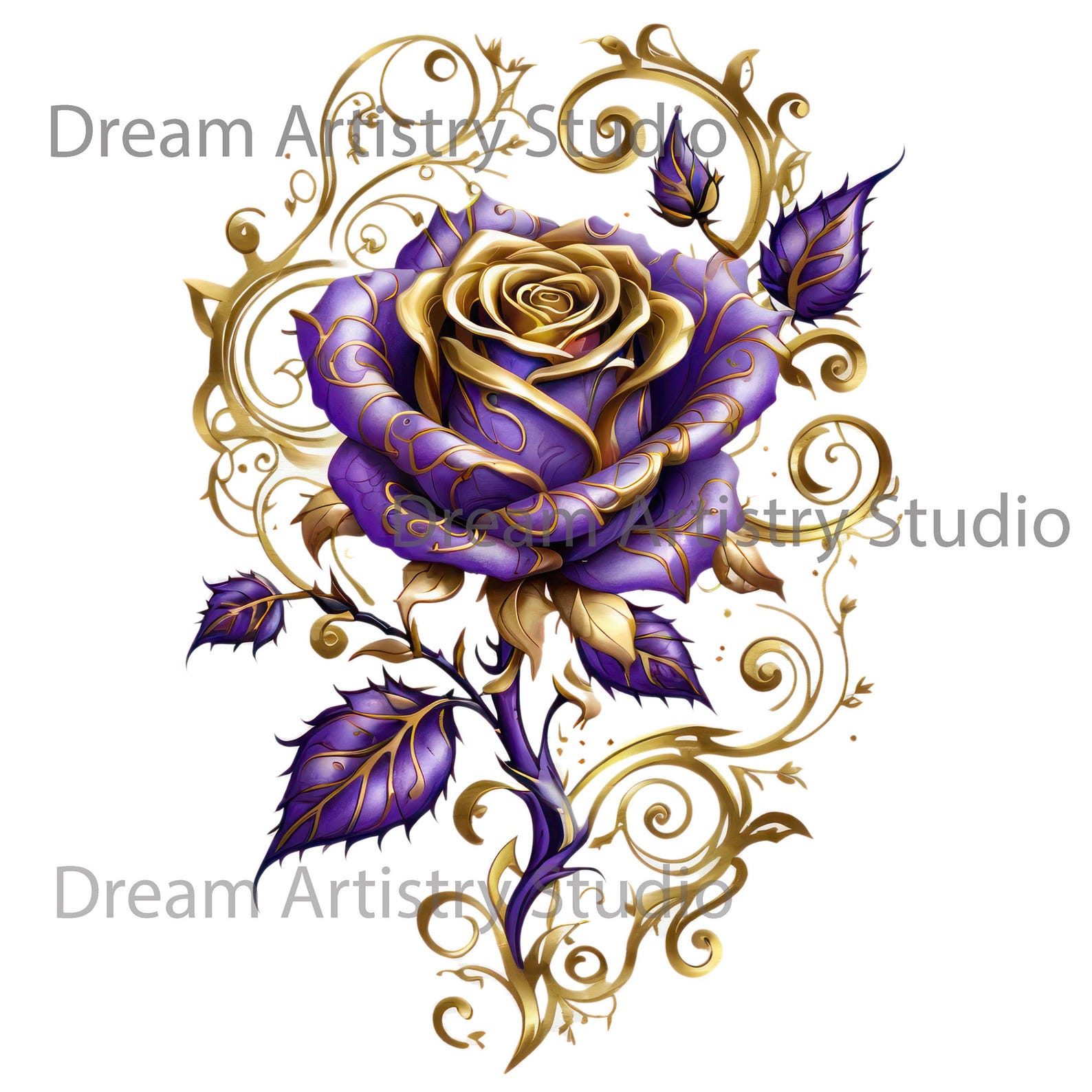 7 Gold Purple Roses Flowers Png, Printable Flowers Clipart, Printable ...