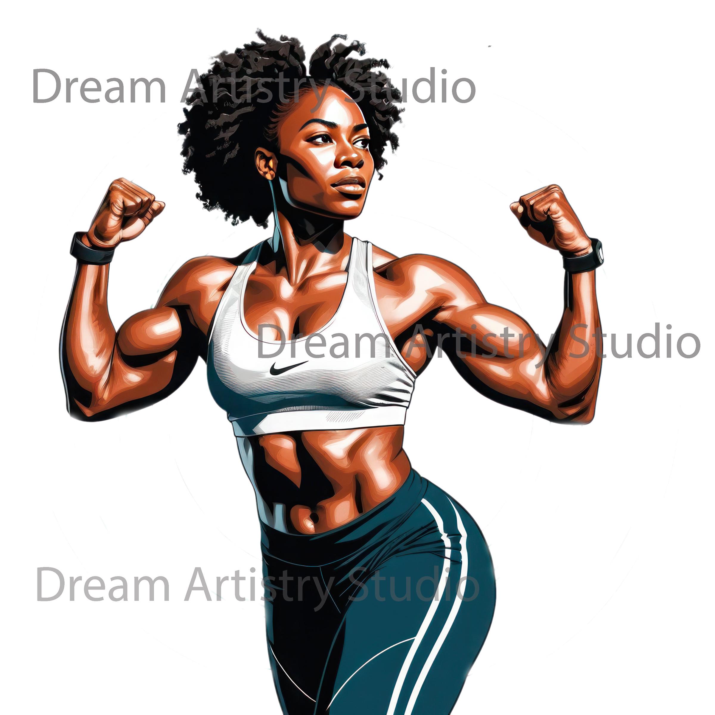 8 Watercolor Black Woman Workout Clipart, Afro American Woman Doing ...