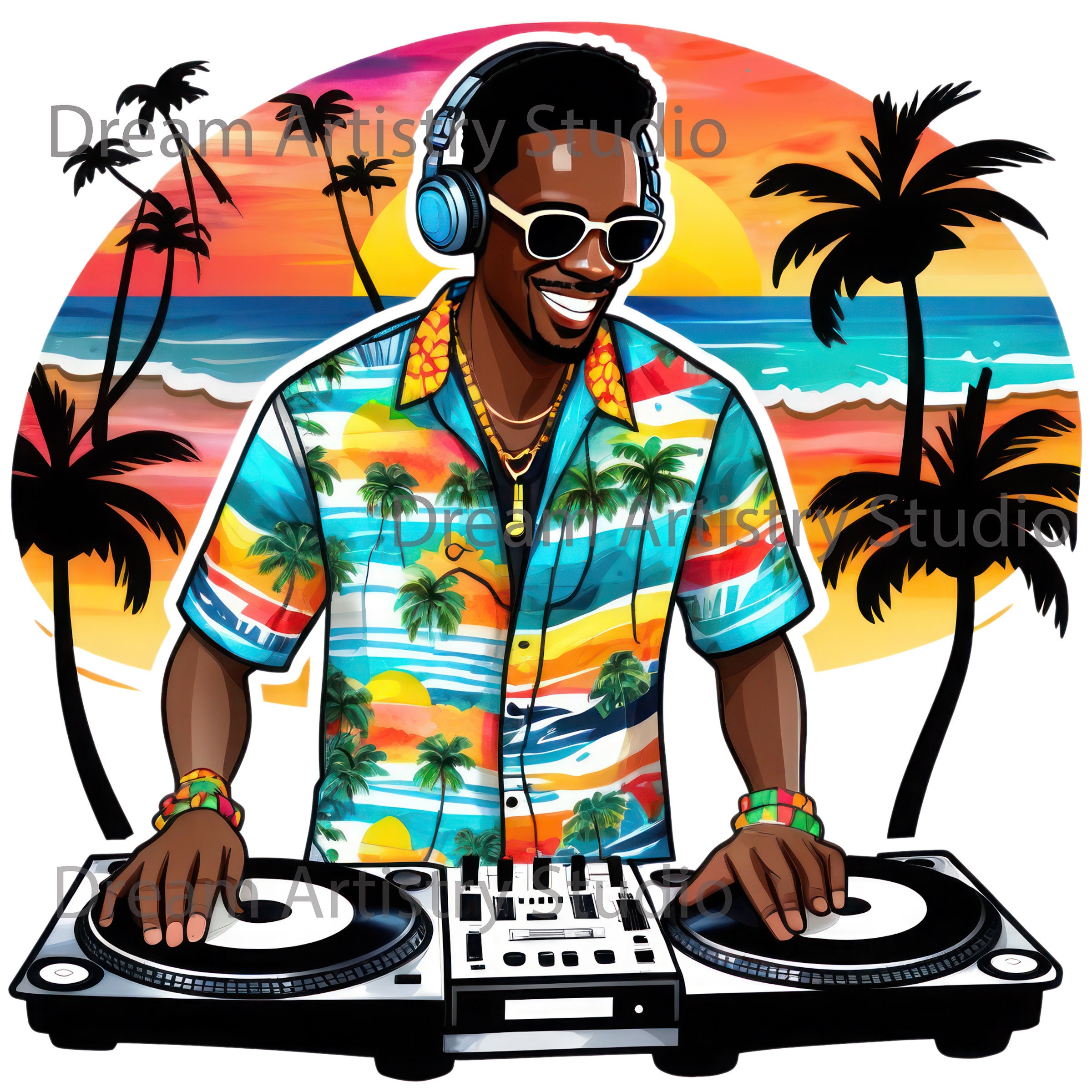 7 Watercolor Afro American Man DJ Clipart, Black Man DJ Png, Tropical ...