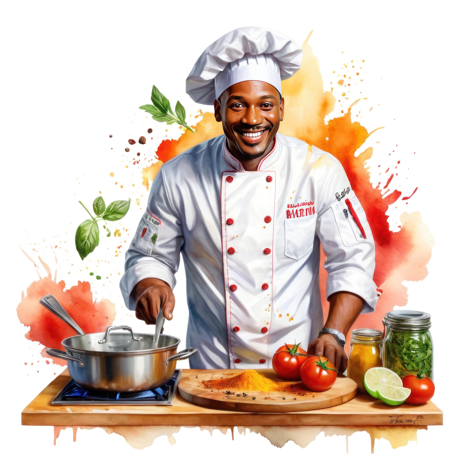 Watercolor Black Man Chef Clipart, Afro American Chef Png, Cooking ...