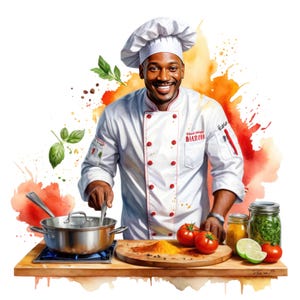Watercolor Black Man Chef Clipart, Afro American Chef Png, Cooking ...