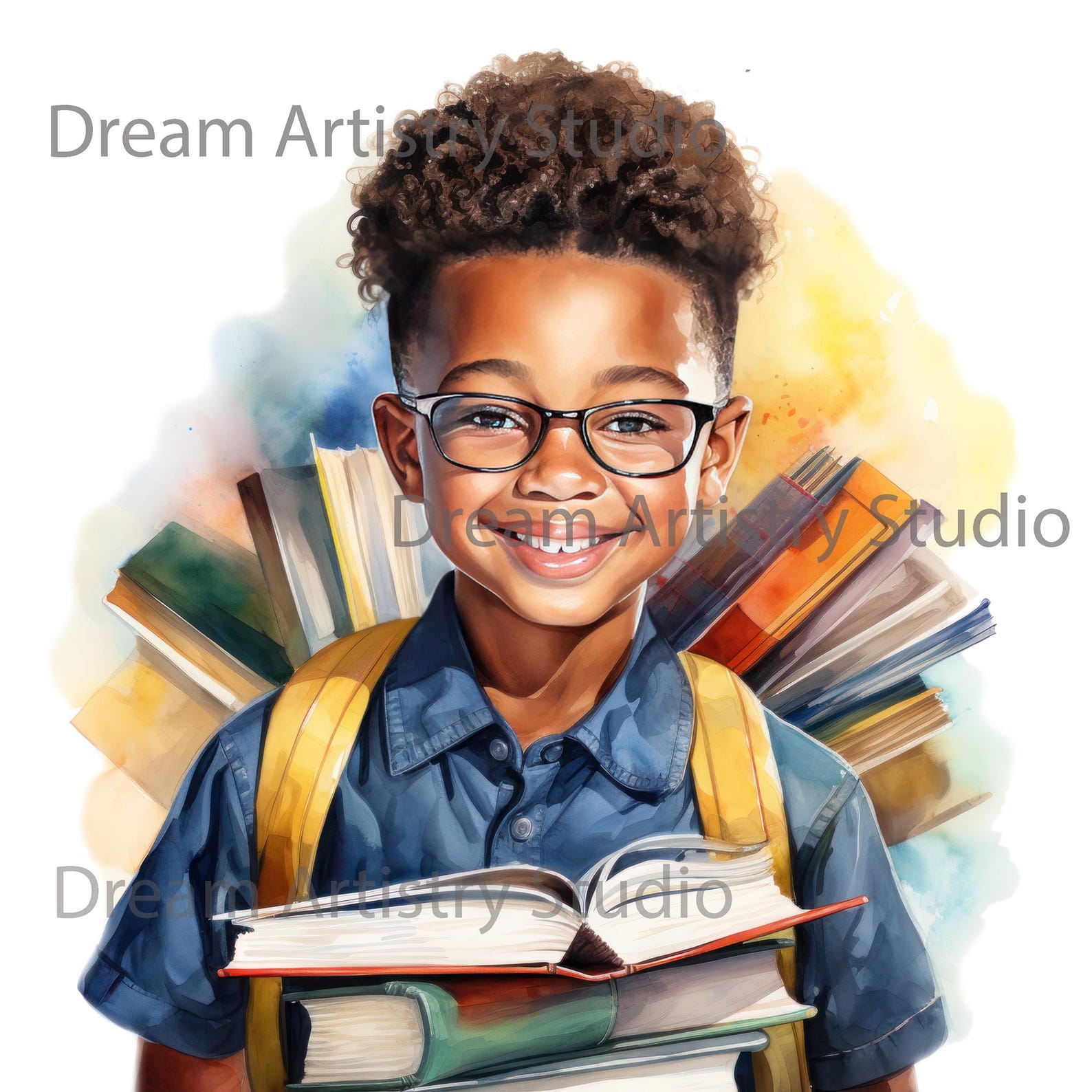 7 Watercolor Black Boy Student Clip Art, Book Lover Png, Reading Clip ...