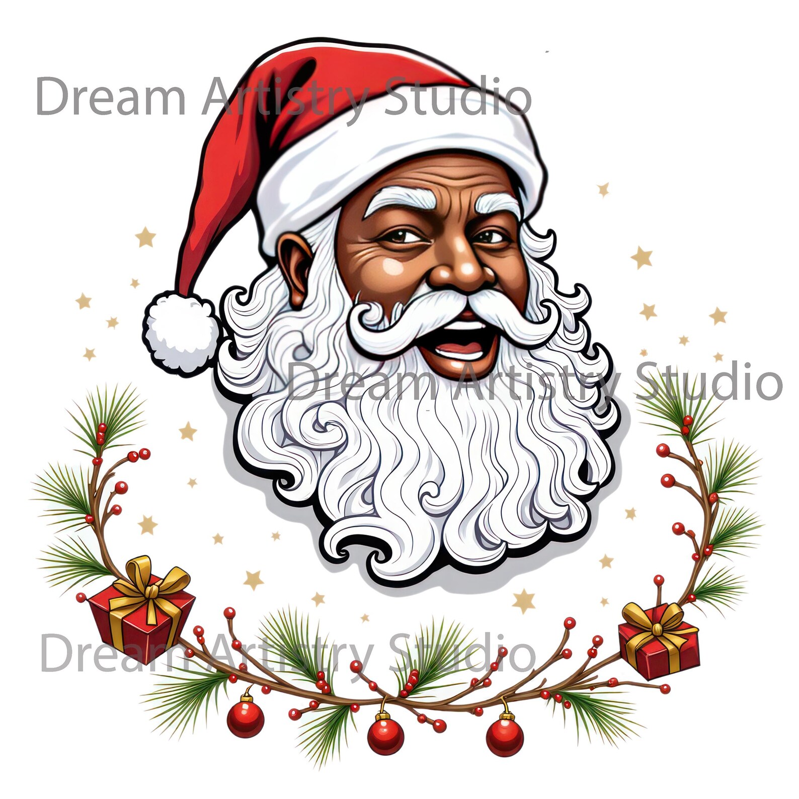 8 Watercolor Afro American Santa Claus Clipart, Vintage Black Santa Png ...