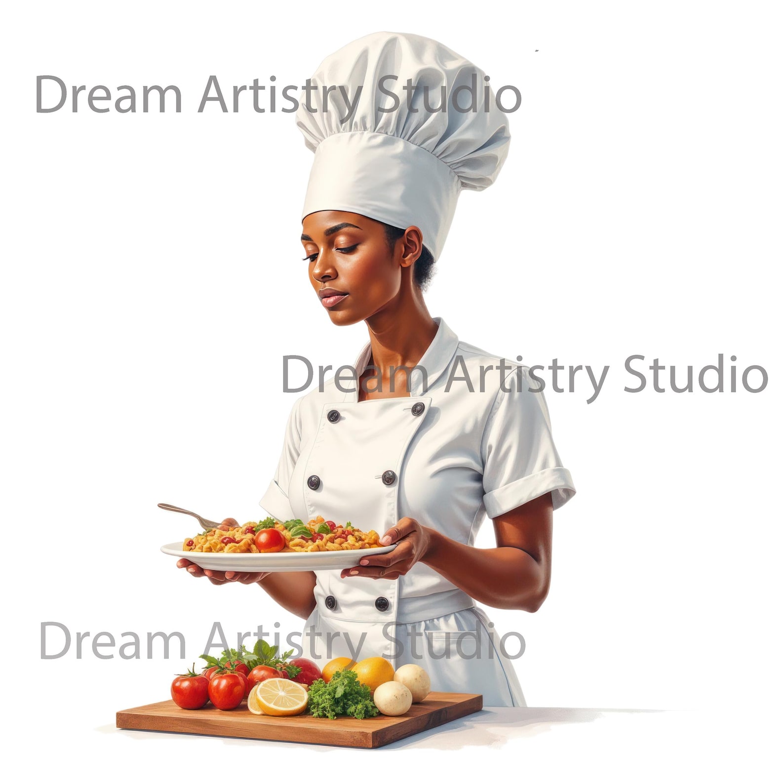 Watercolor Black Woman Chef Clipart, Afro American Chef Png, Cooking ...