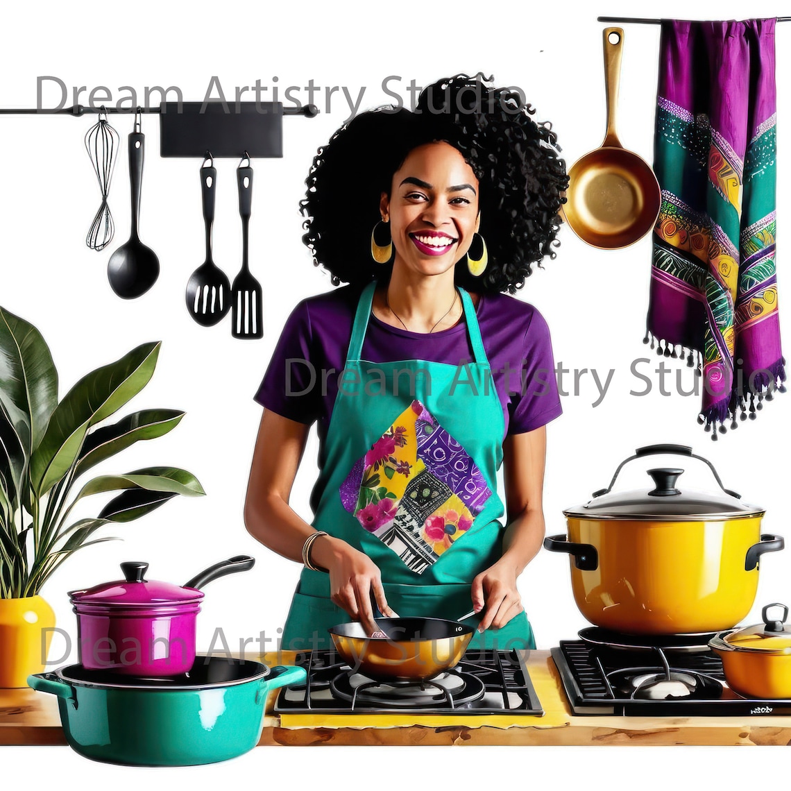 7 Watercolor Black Woman Cooking Clipart, Afro American Woman Cook ...