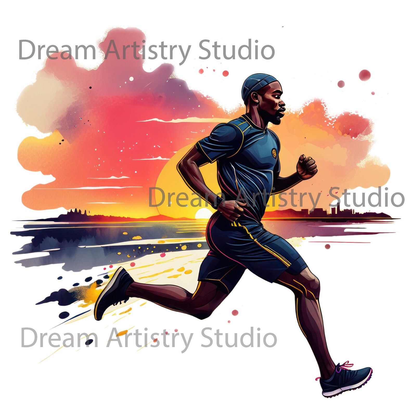 7 Watercolor Black Man Running, Afro American Man Runner Png, Jogging ...