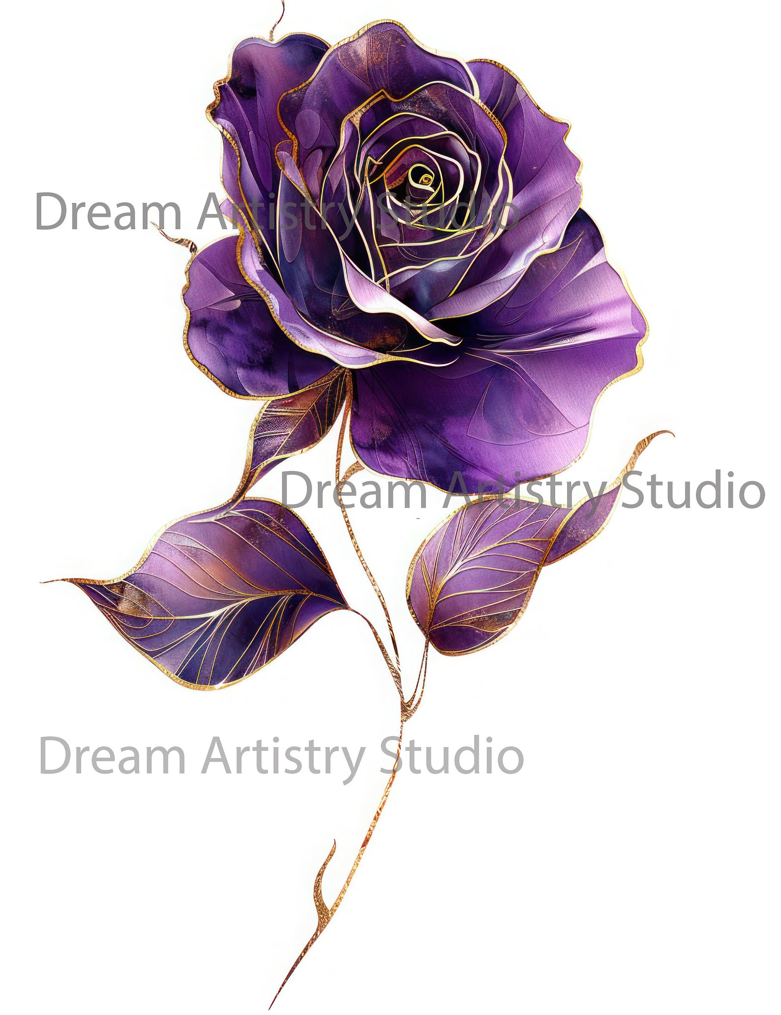 15 Purple Gold Roses Flowers Clipart, Purple Flowers Clipart, Printable ...