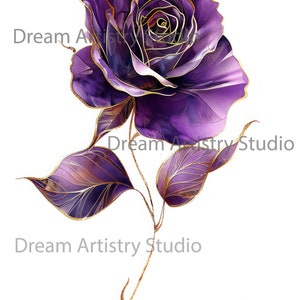 15 Purple Gold Roses Flowers Clipart, Purple Flowers Clipart, Printable ...