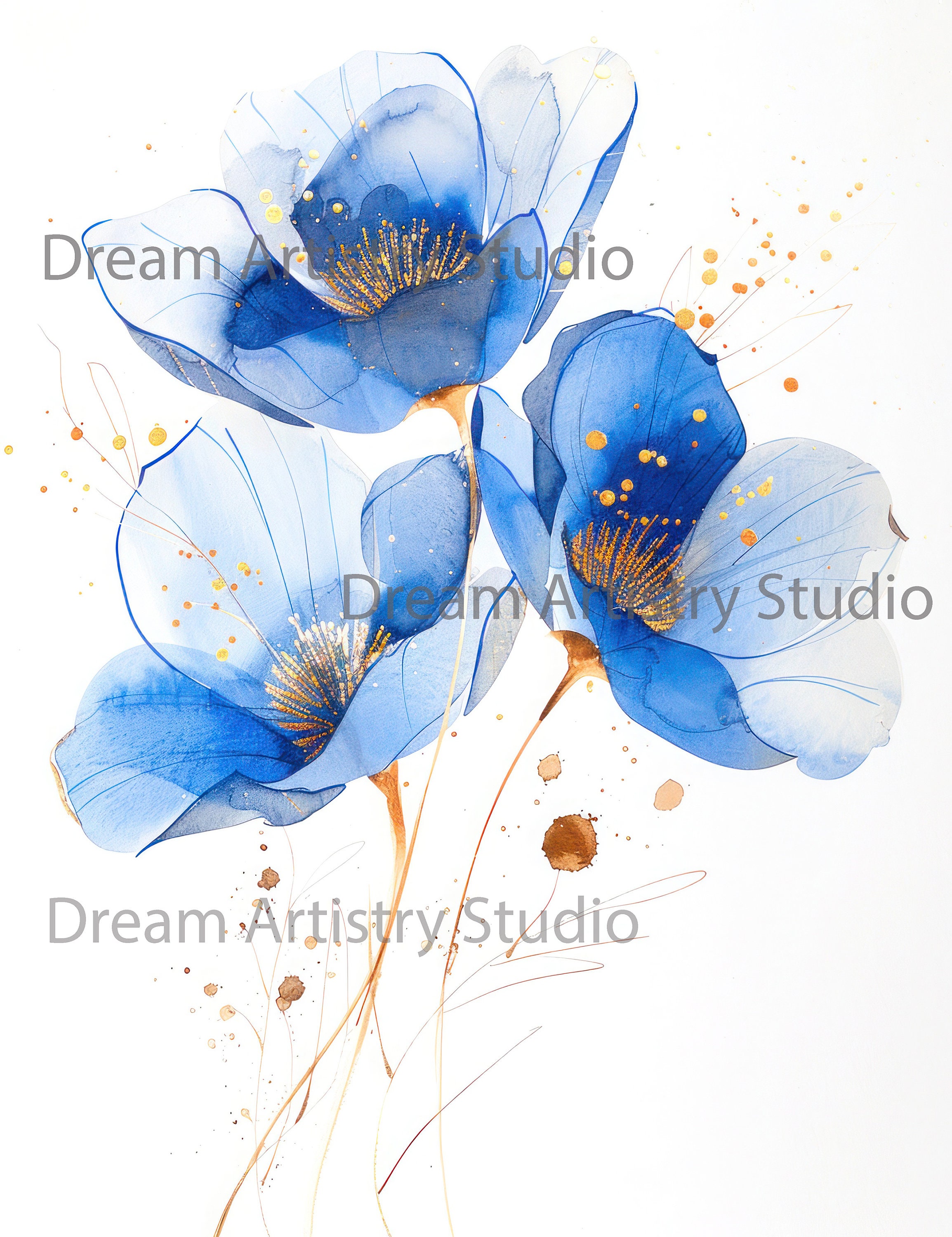 10 Abstract Blue Flowers Clipart, Spring Flowers Clipart, Printable ...