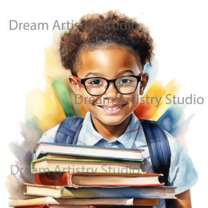 7 Watercolor Black Boy Student Clip Art, Book Lover Png, Reading Clip ...