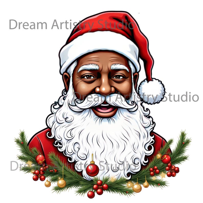 8 Watercolor Afro American Santa Claus Clipart, Vintage Black Santa Png ...
