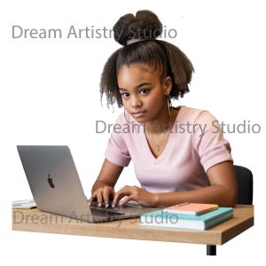 7 Watercolor Black Girl Student Clip Art, Work From Laptop Png ...