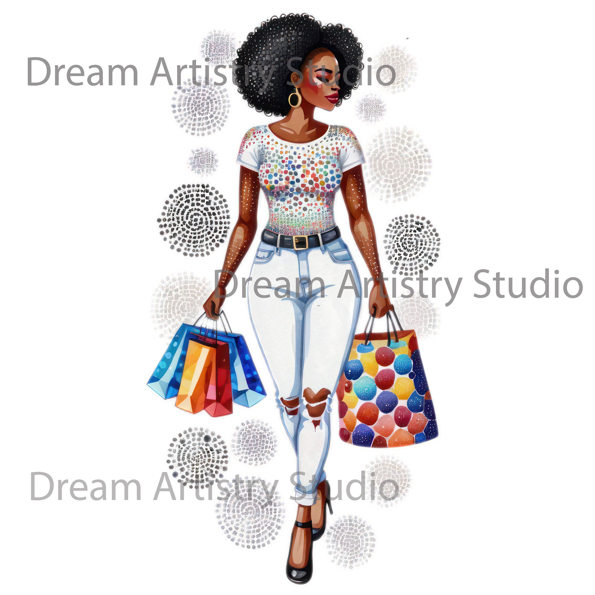 7 Watercolor Black Woman Shopper Clip Art, Afro American Woman Shopping ...