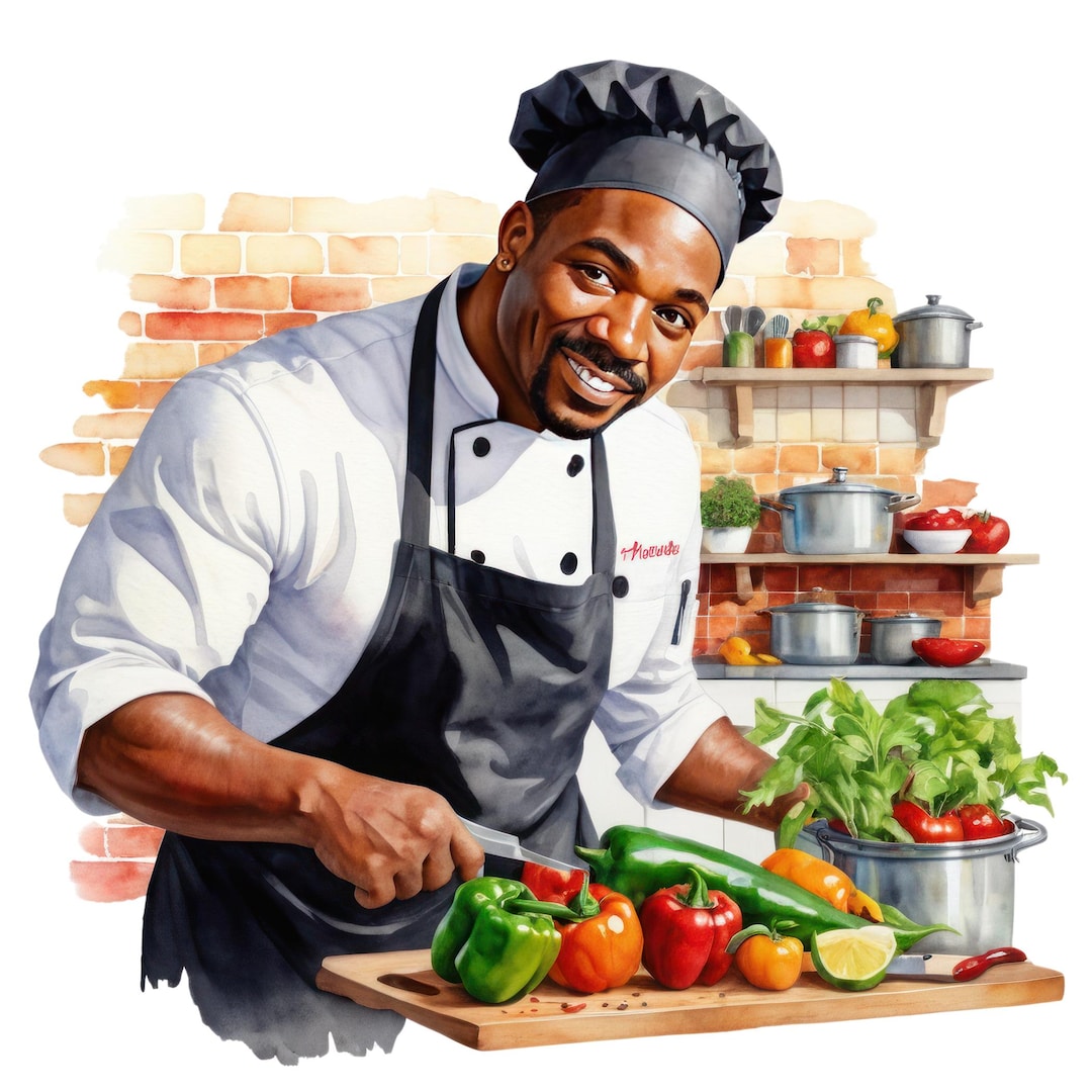 Watercolor Black Man Chef Clipart, Afro American Chef Png, Cooking ...