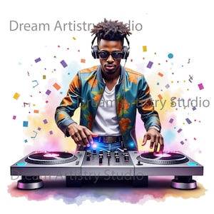 7 Watercolor Afro American Man DJ Clipart, Black Man DJ Png, Dance ...