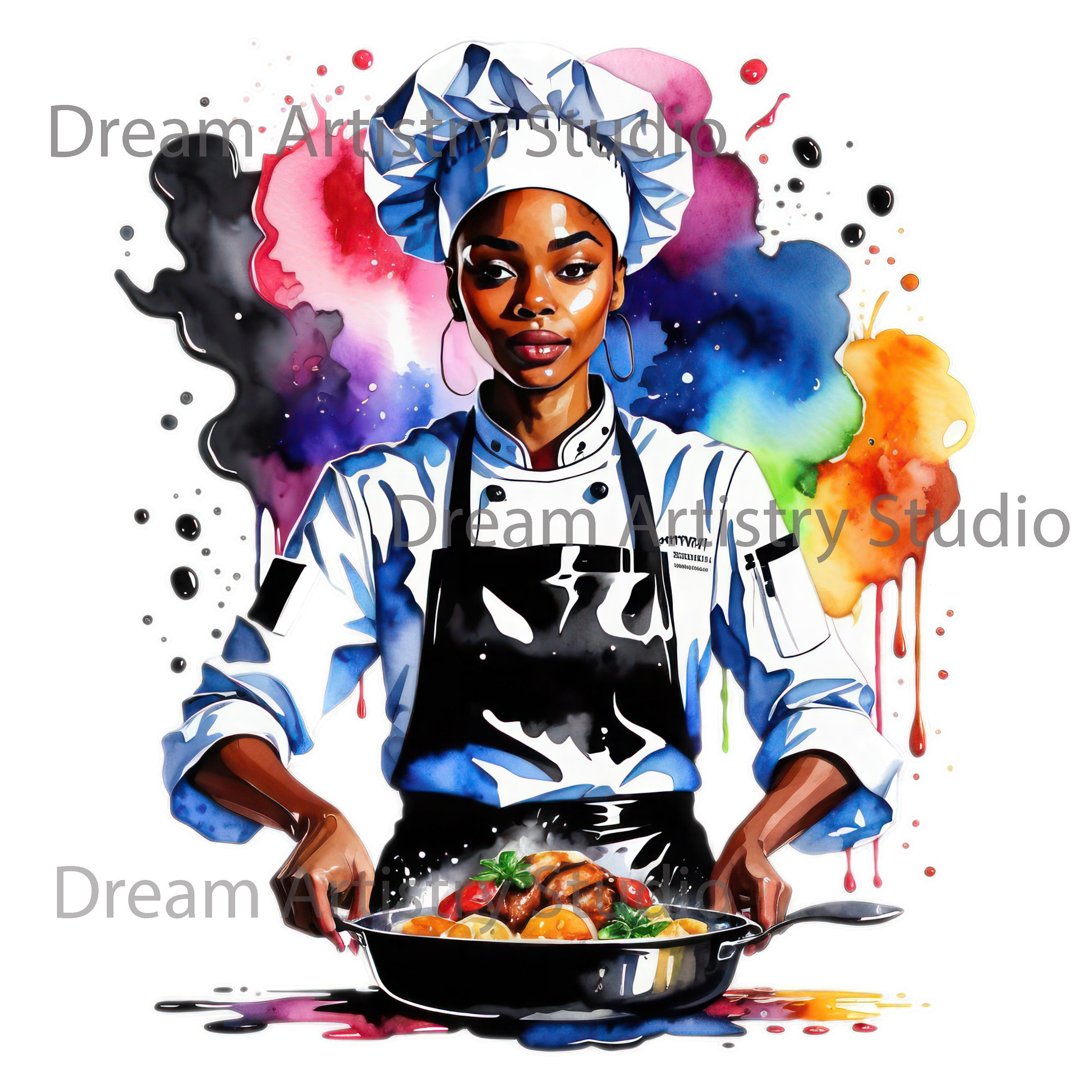 Watercolor Black Woman Chef Clipart, Afro American Chef Png, Cooking ...