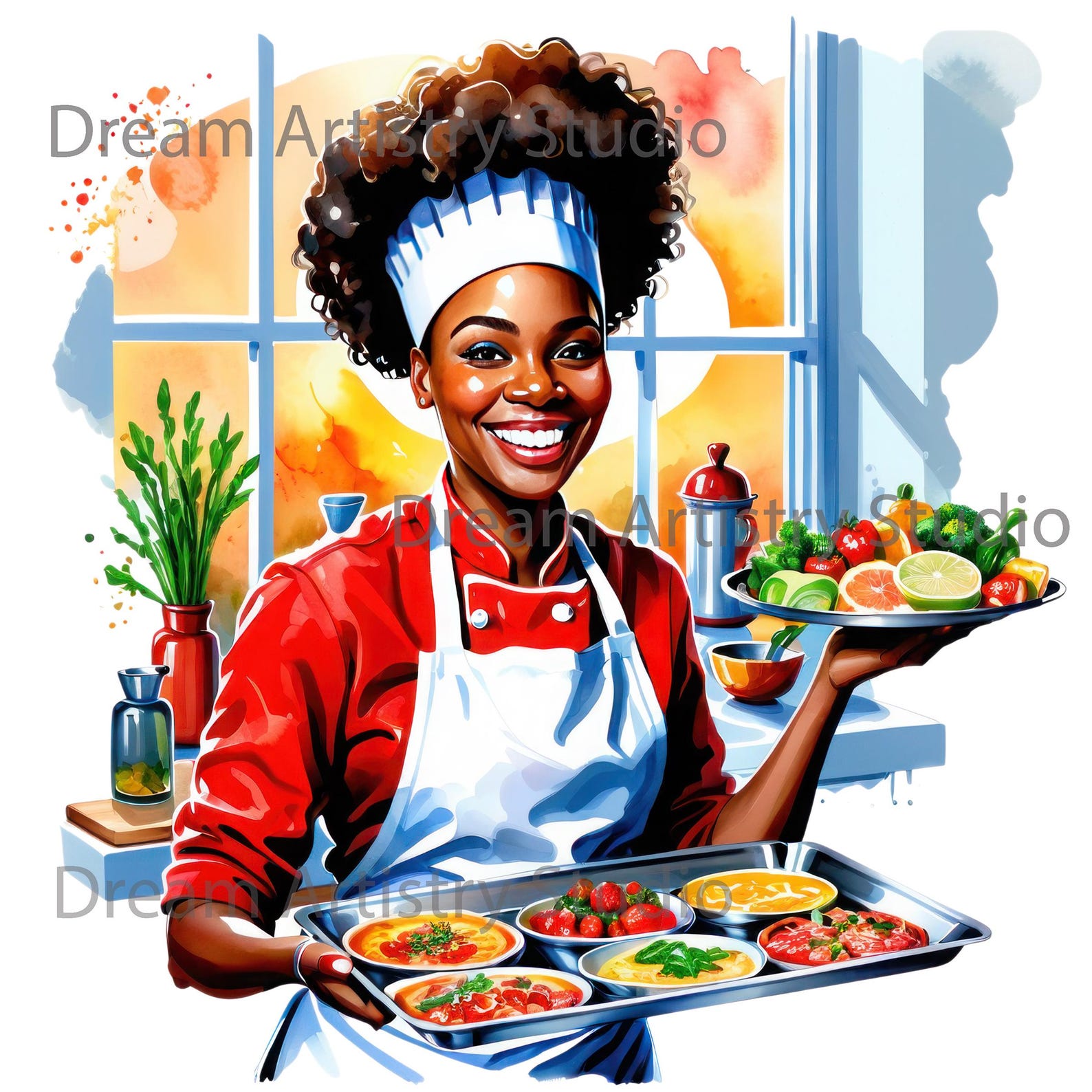 Watercolor Black Woman Chef Clipart, Afro American Chef Png, Cooking ...
