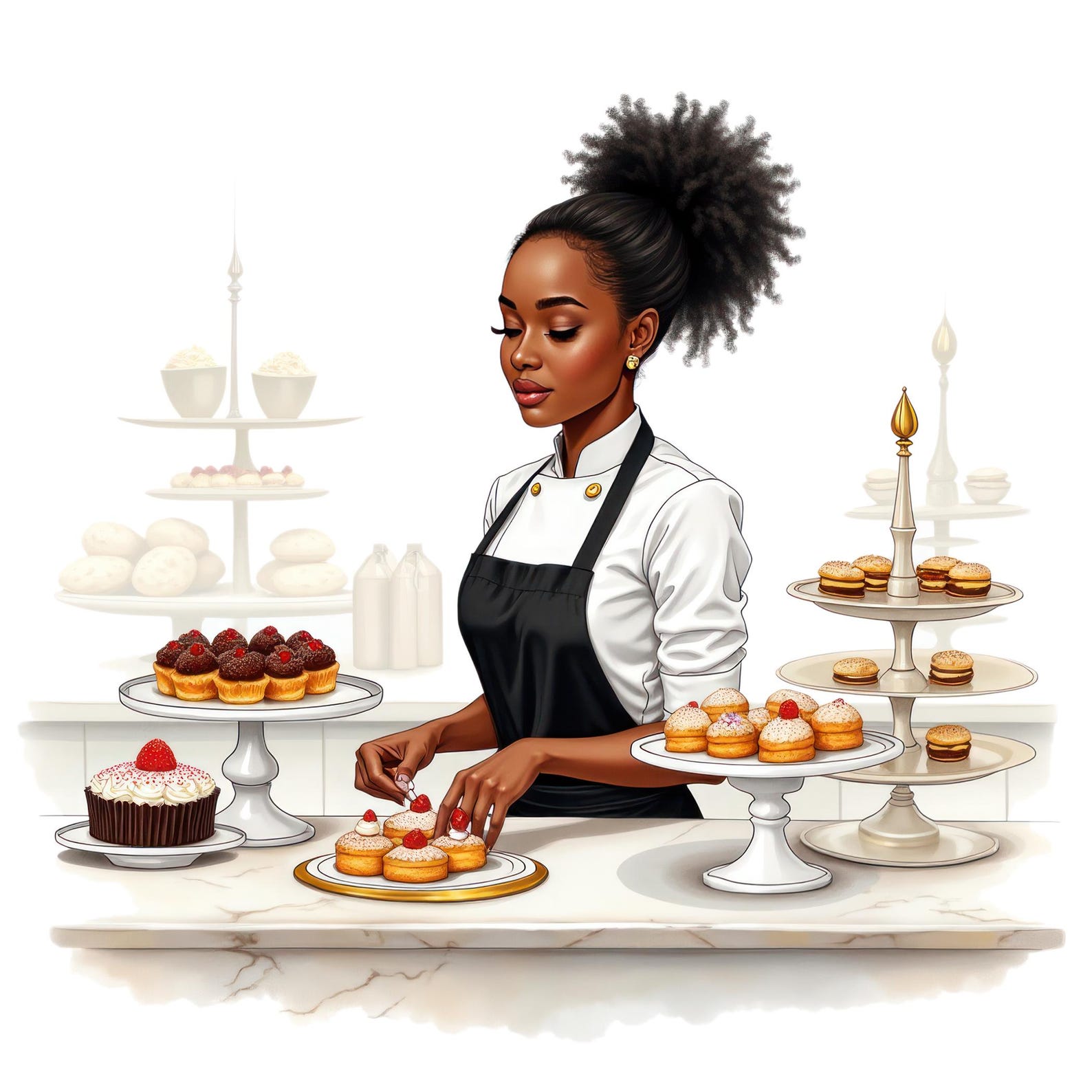 Watercolor Black Woman Chef Clipart, Afro American Chef Png, Cooking ...