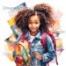 7 Watercolor Black Girl Back to School Clip Art, Book Lover Png ...