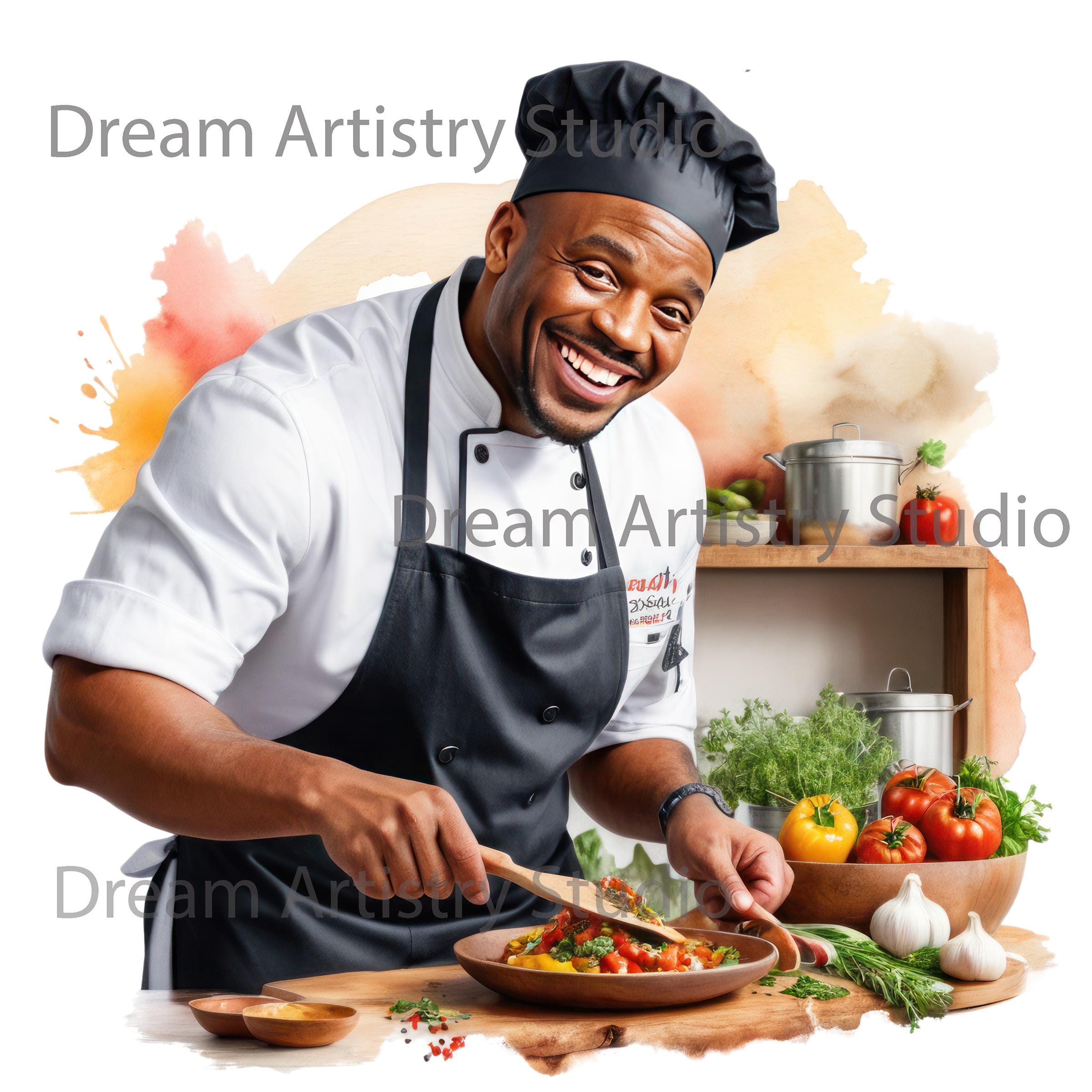 Watercolor Black Man Chef Clipart, Afro American Chef Png, Cooking ...