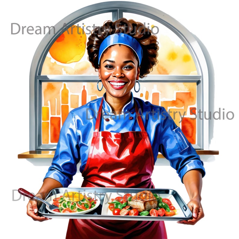 Watercolor Black Woman Chef Clipart, Afro American Chef Png, Cooking ...