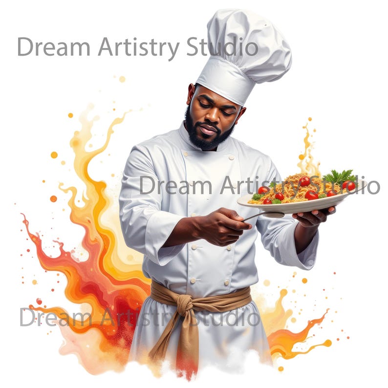 7 Watercolor Black Man Chef Clipart, Afro American Chef Png, Cooking ...