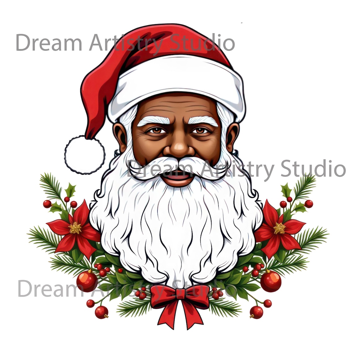 8 Watercolor Afro American Santa Claus Clipart, Vintage Black Santa Png ...