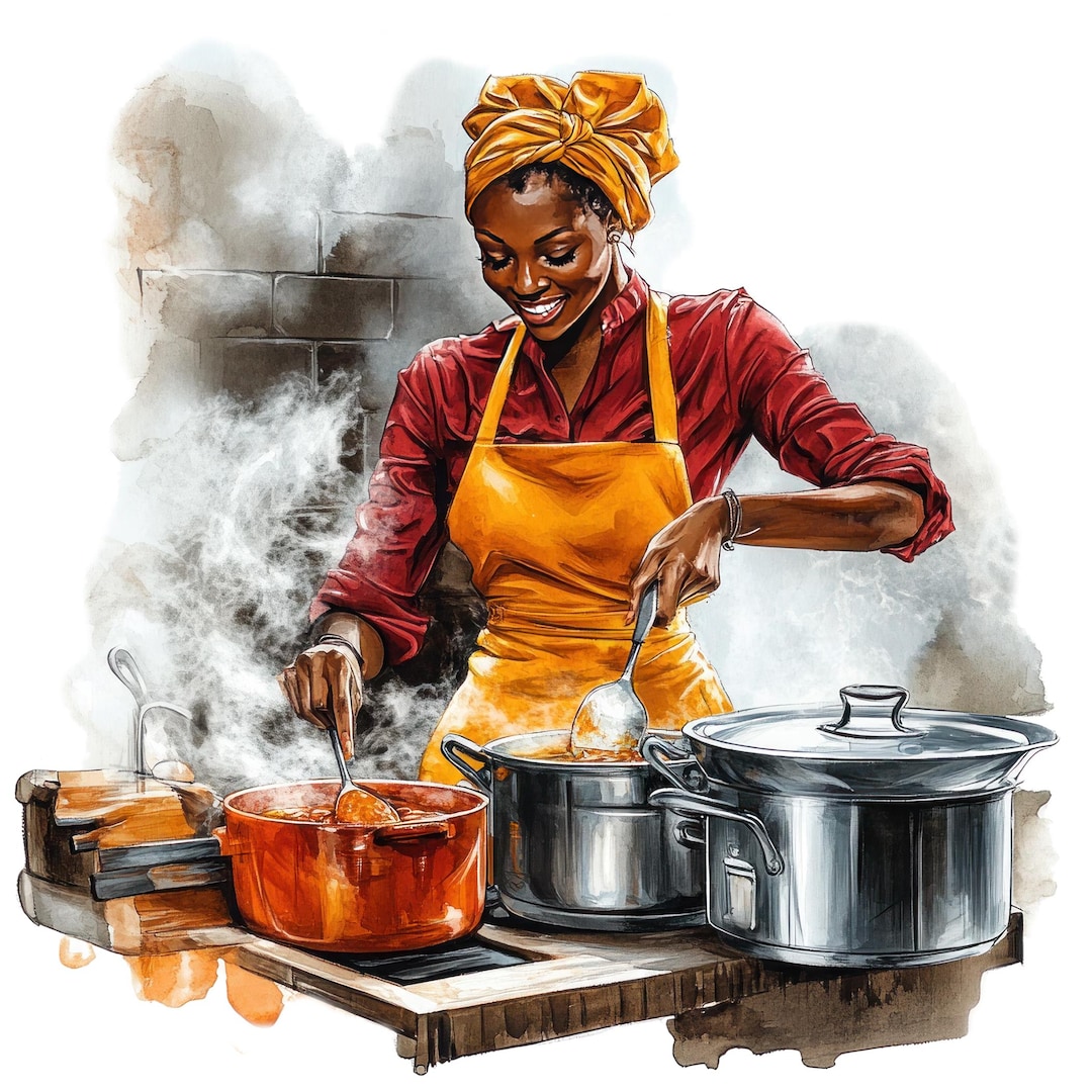 7 Watercolor Black Woman Cooking Clipart, Afro American Woman Cook ...