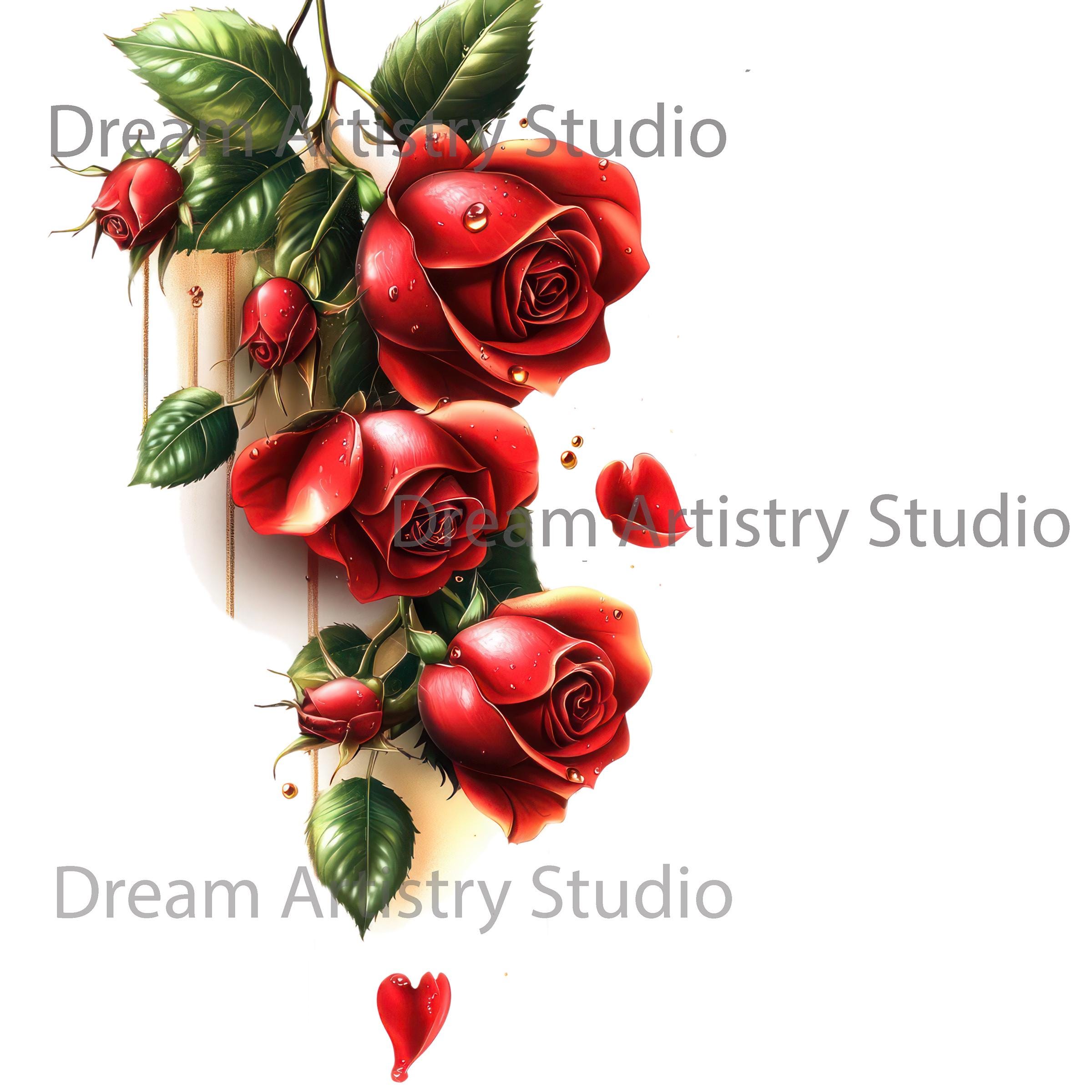 8 Red Roses Flowers Png, Printable Flowers Clipart, Printable Roses ...