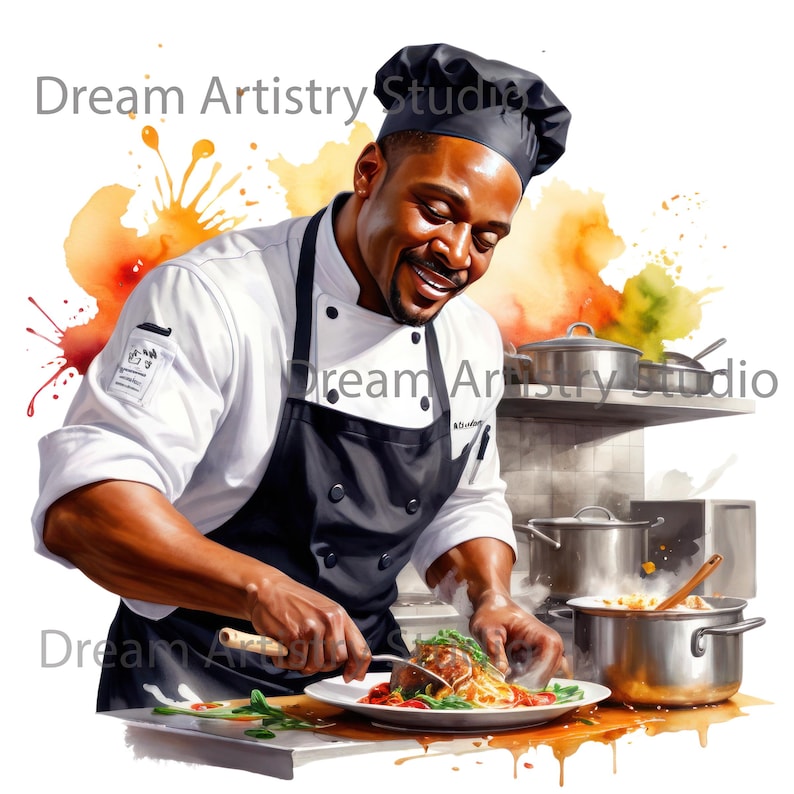 Watercolor Black Man Chef Clipart, Afro American Chef Png, Cooking ...