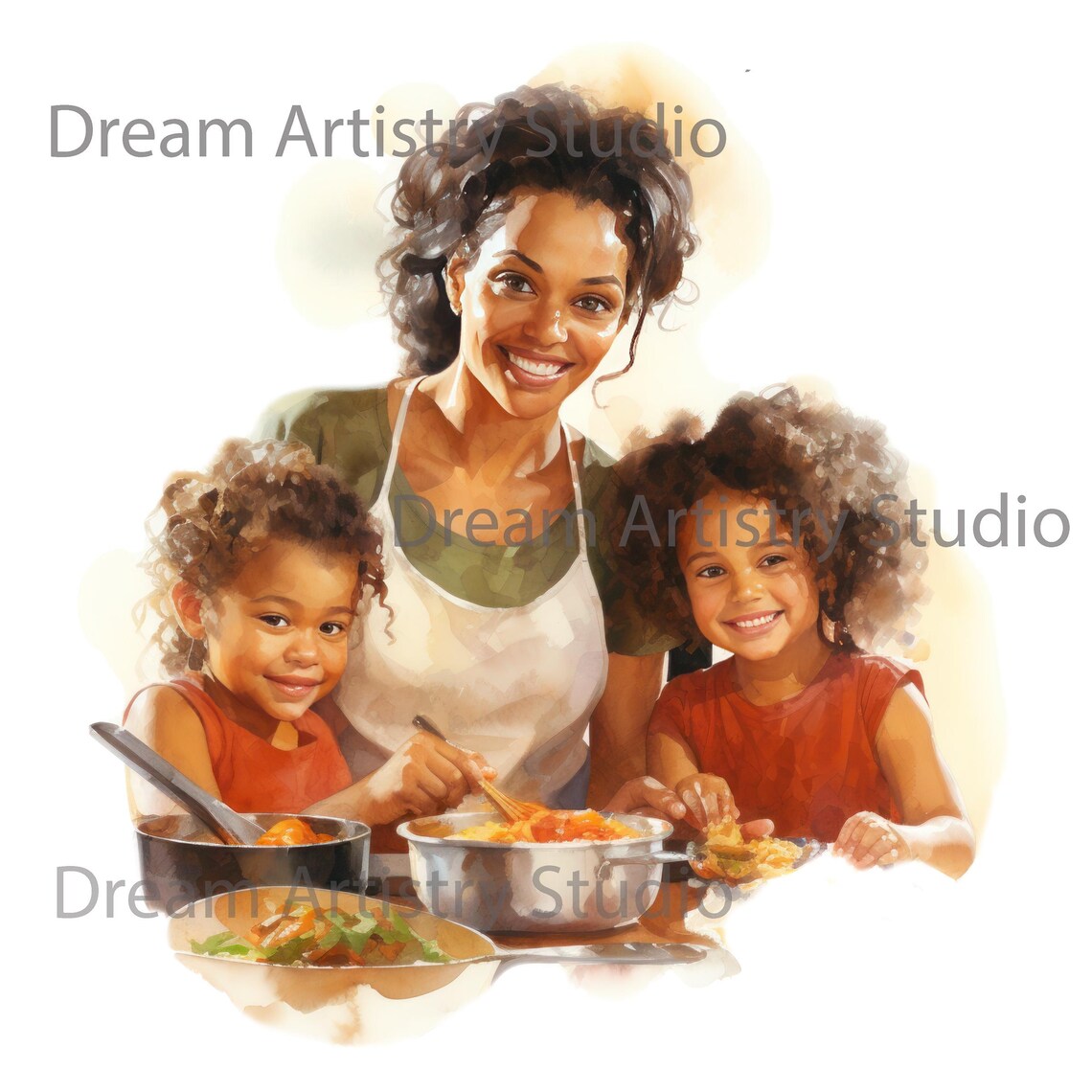 7 Watercolor Family Cooking Clipart, Mom and Girls Cooking Png, Kids ...