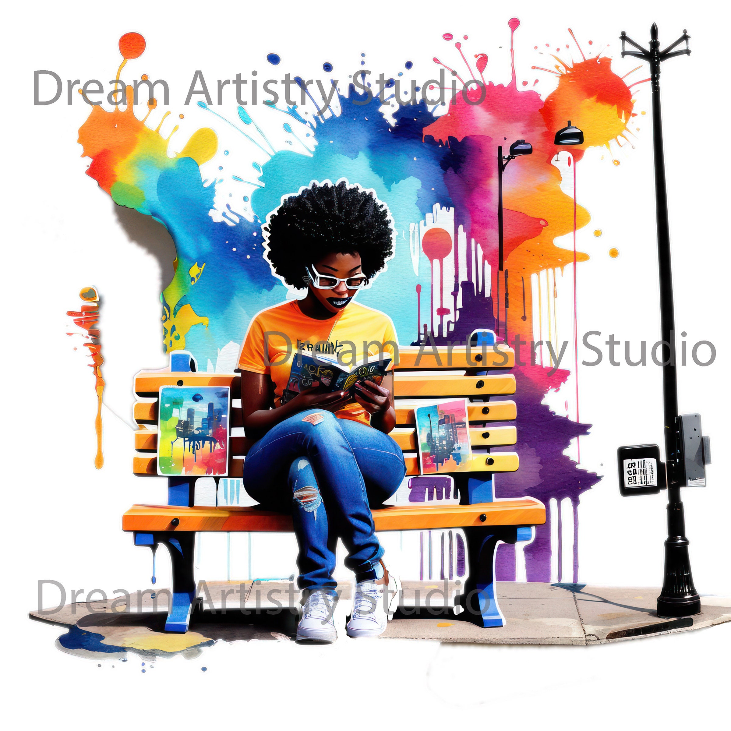7 Watercolor Black Boy Bookworm Clip Art, Urban Reading Corner,reading ...