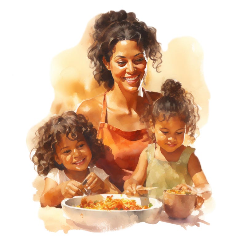 7 Watercolor Family Cooking Clipart, Mom and Girls Cooking Png, Kids ...