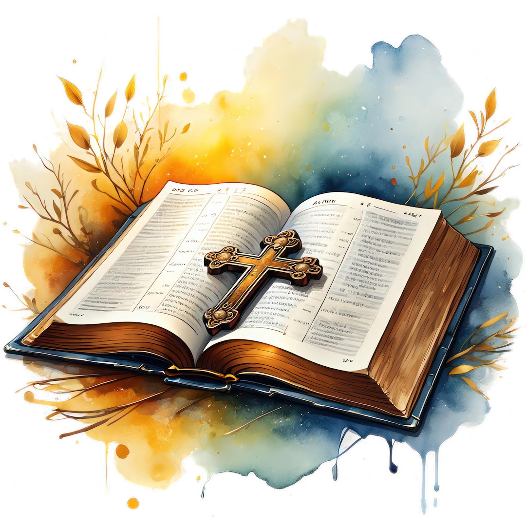 7 Watercolor Bible and Cross Clip Art, Holy Book Png, Christian ...